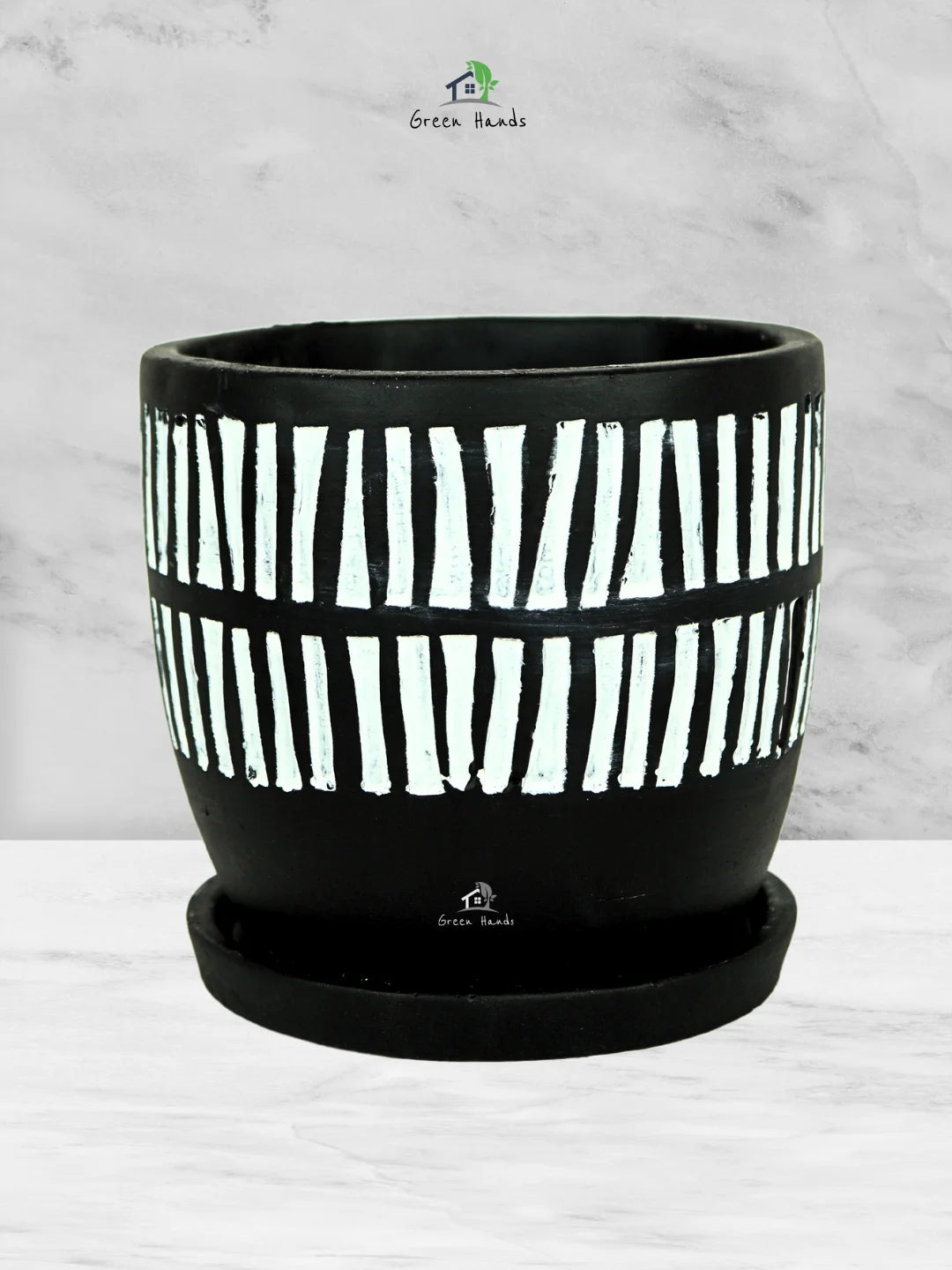 African Tribal Marks Pot – Green Hands