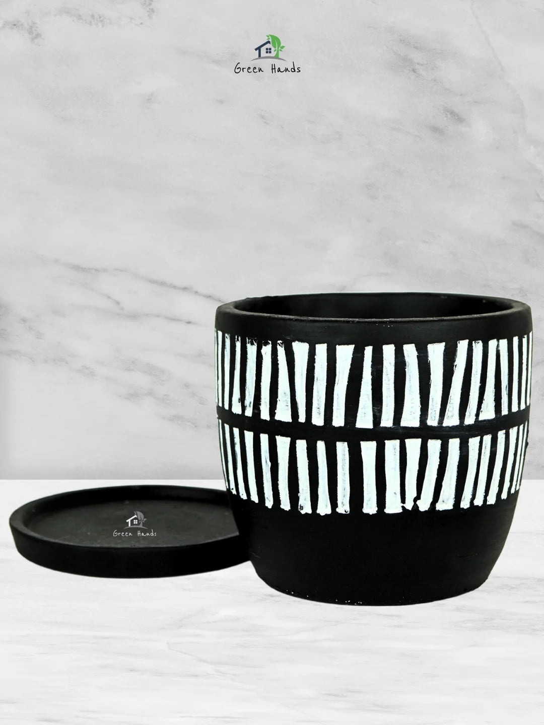 African Tribal Marks Pot – Green Hands