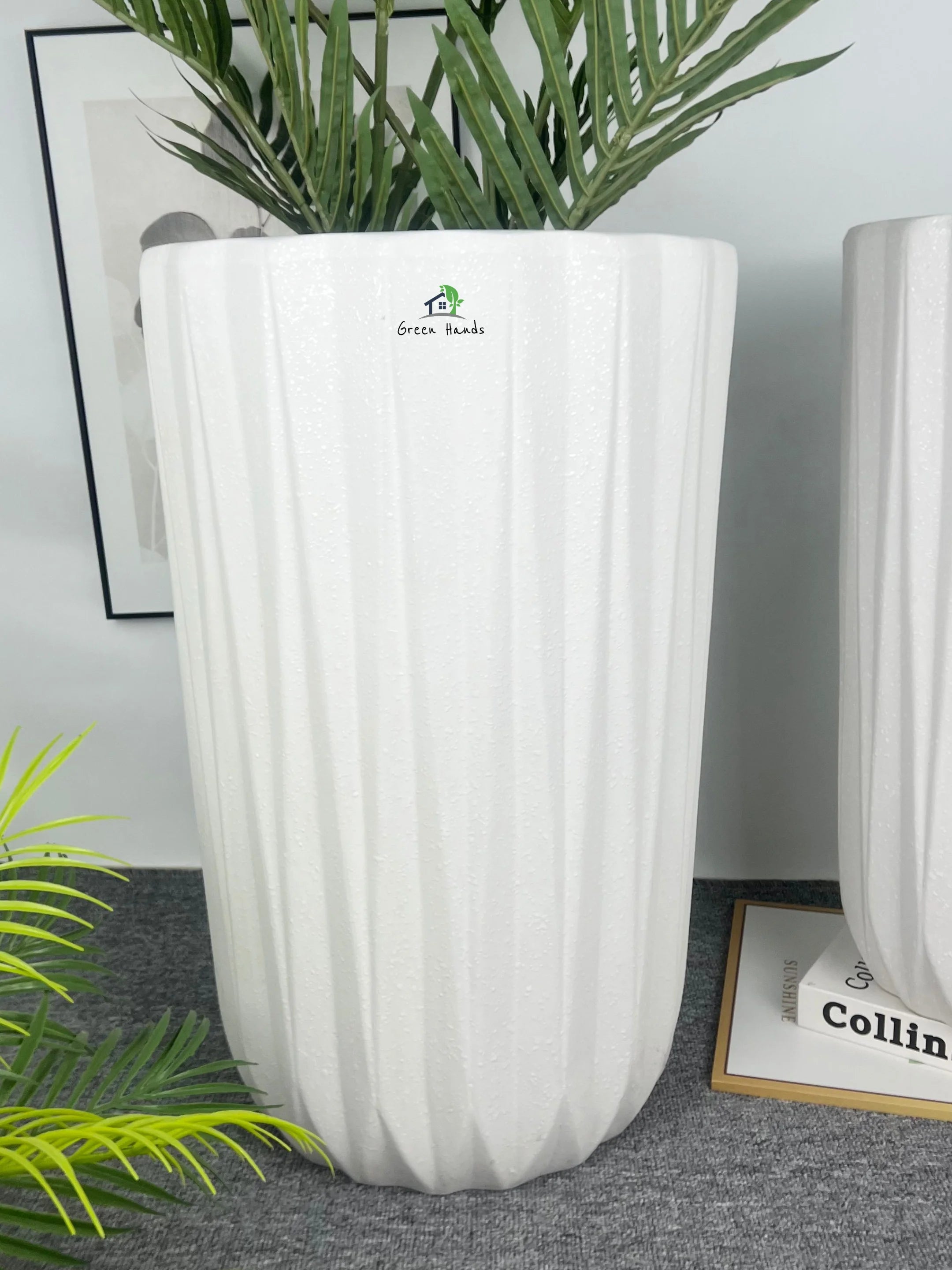 Alpine Groove Tall Ceramic Planter – Green Hands
