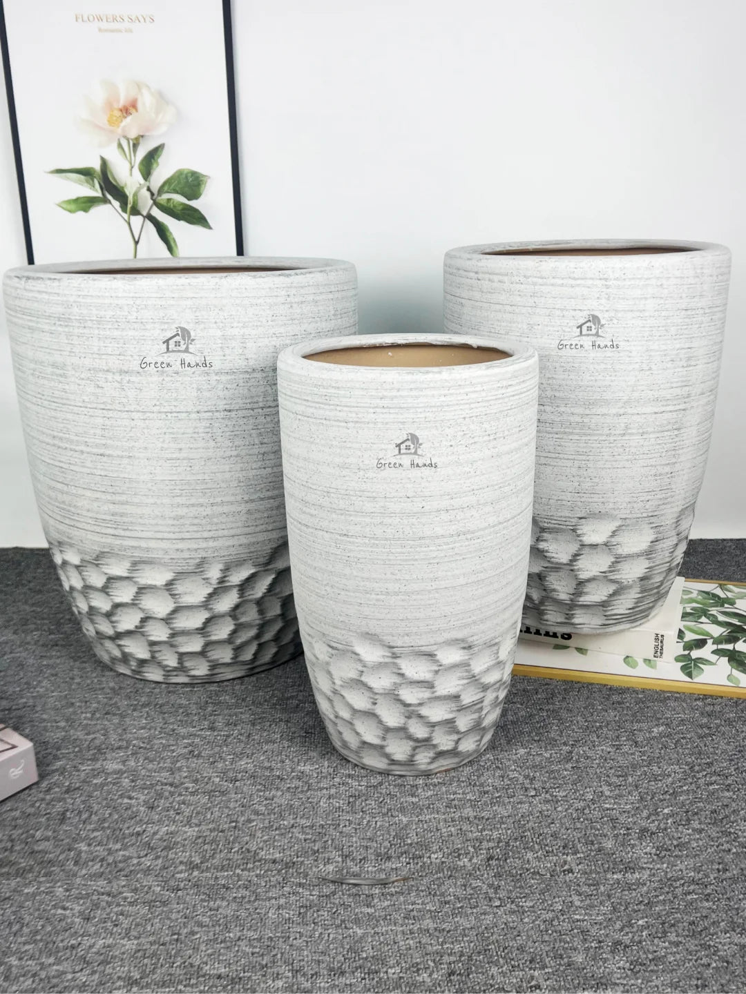 Tall Grey Honey Comb Pattern Pots – Green Hands